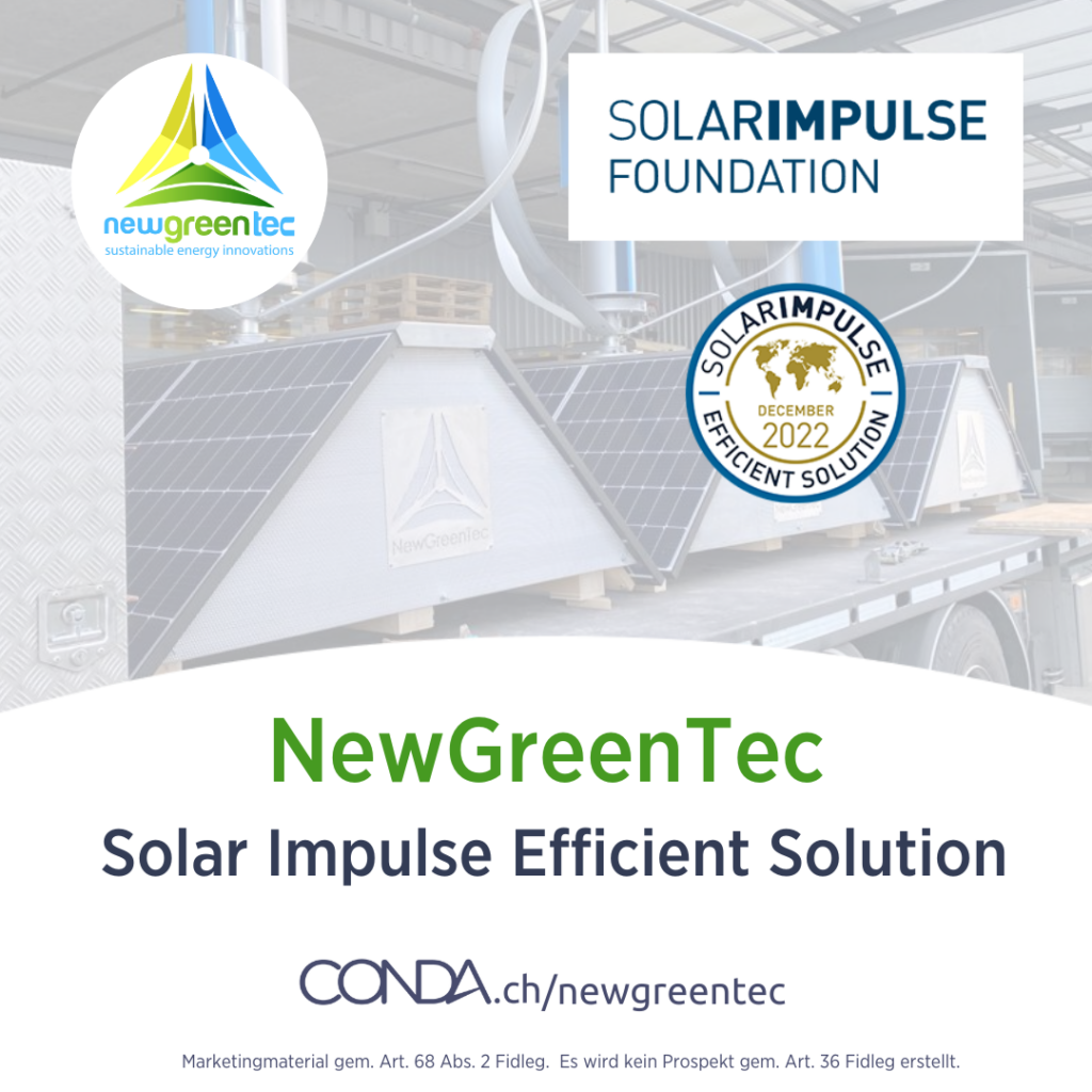 NewGreenTec ist eine Solar Impulse Efficient Solution ☀️🍃 - Conda Schweiz